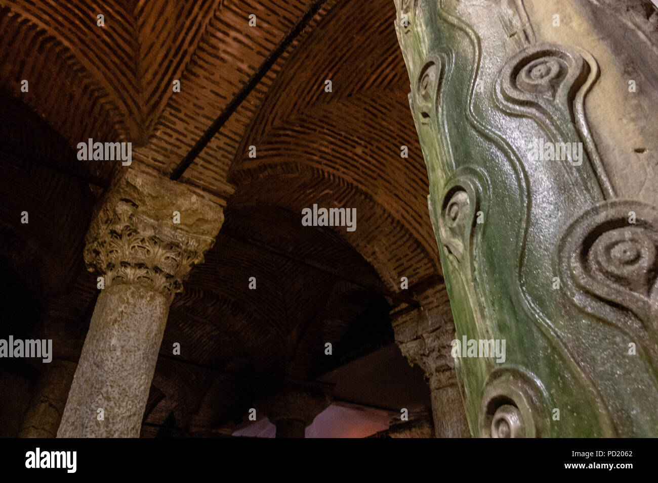 The Hen's Eye column inside the Basilica Cistern, a Byzantine cistern ...