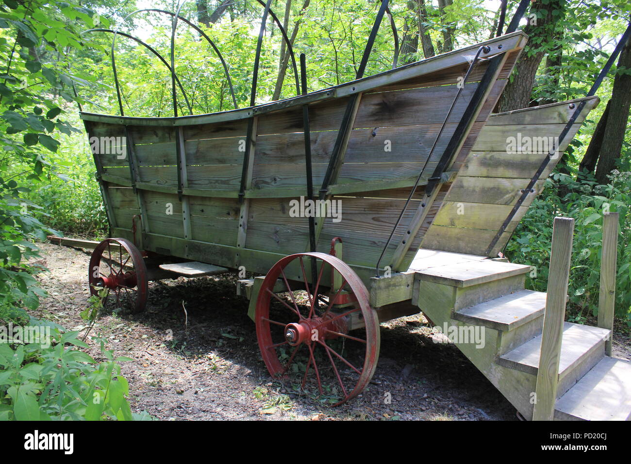 Vintage frontier covered wagon with a top and wheels Stock Photo - Alamy