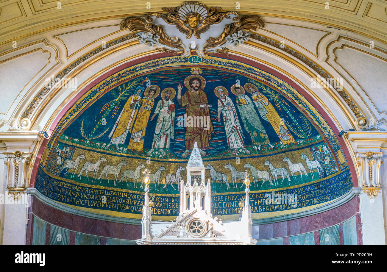 Byzantine mosaic in the apse of Santa Cecilia in Trastevere Church in ...