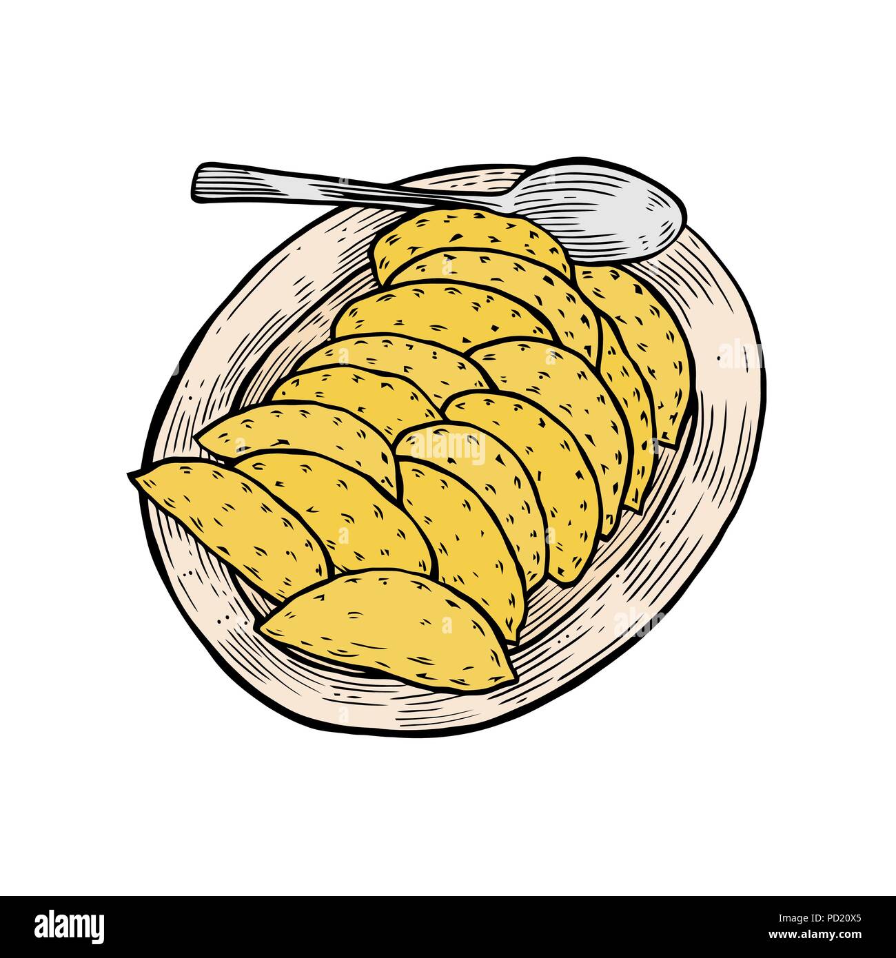 Food on a plate old illustration Cut Out Stock Images & Pictures - Alamy