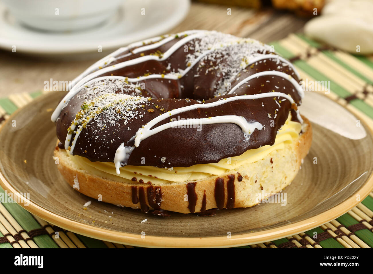 Chocolate Donut and Powdered Sugar Stock Photo - Alamy
