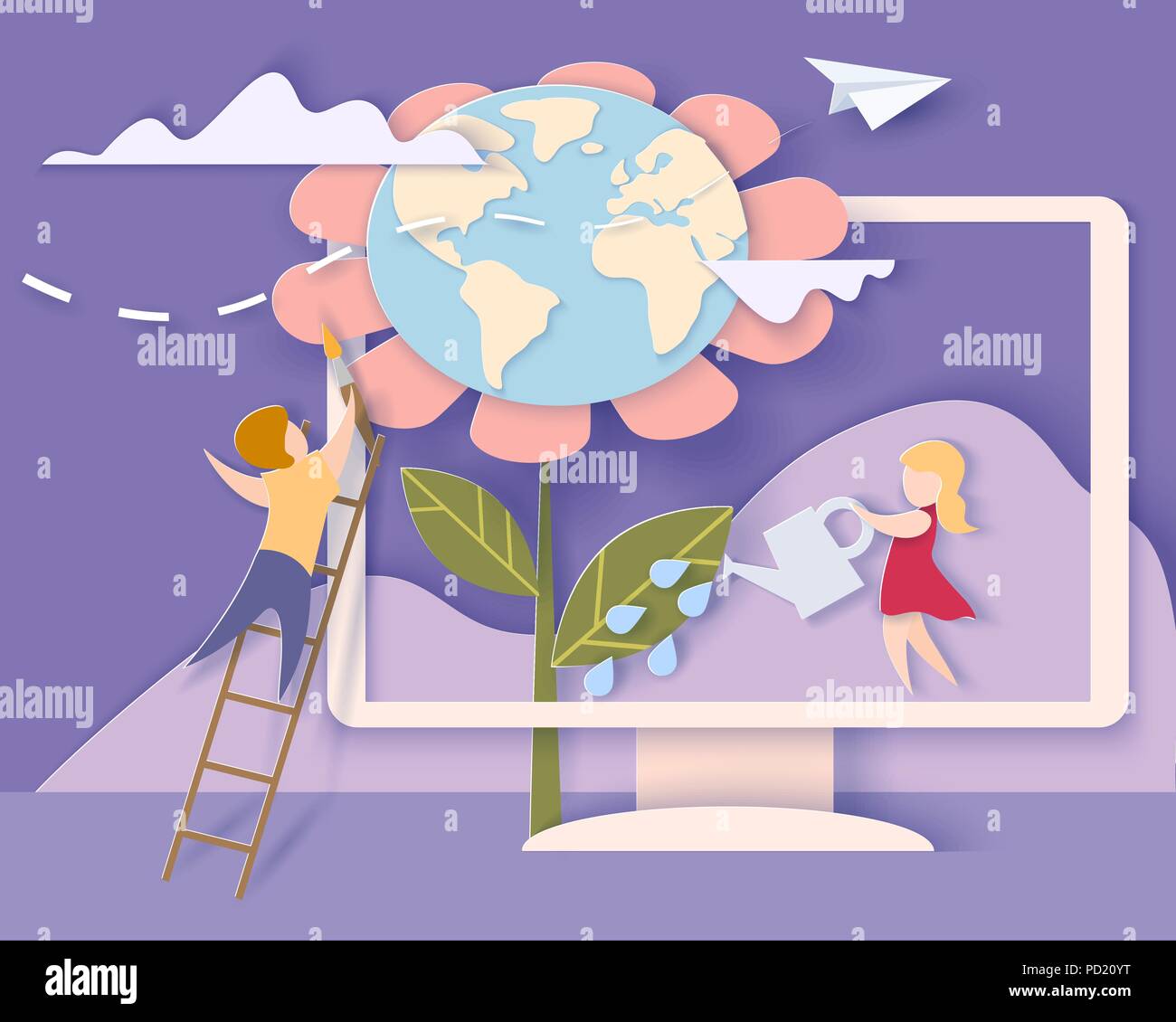 Children globe cartoon illustration hi-res stock photography and images ...