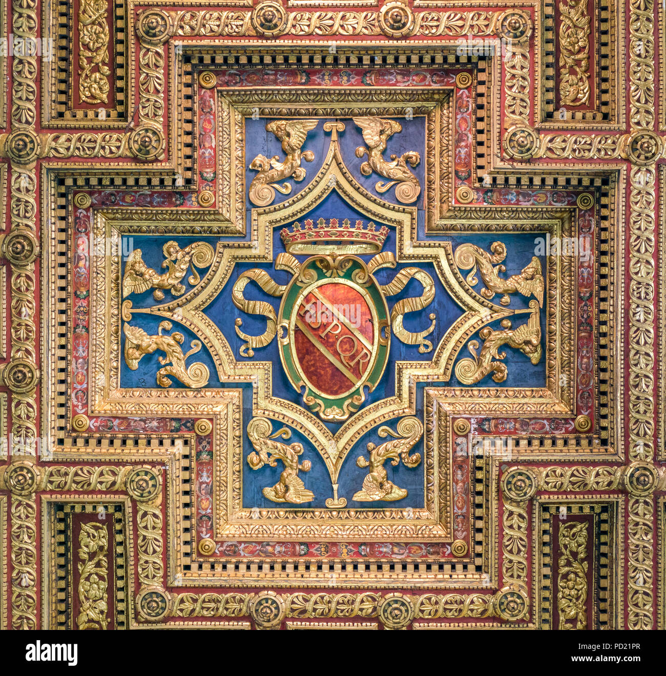 SPQR shield in the ceiling of the Basilica of Santa Maria in Ara Coeli ...