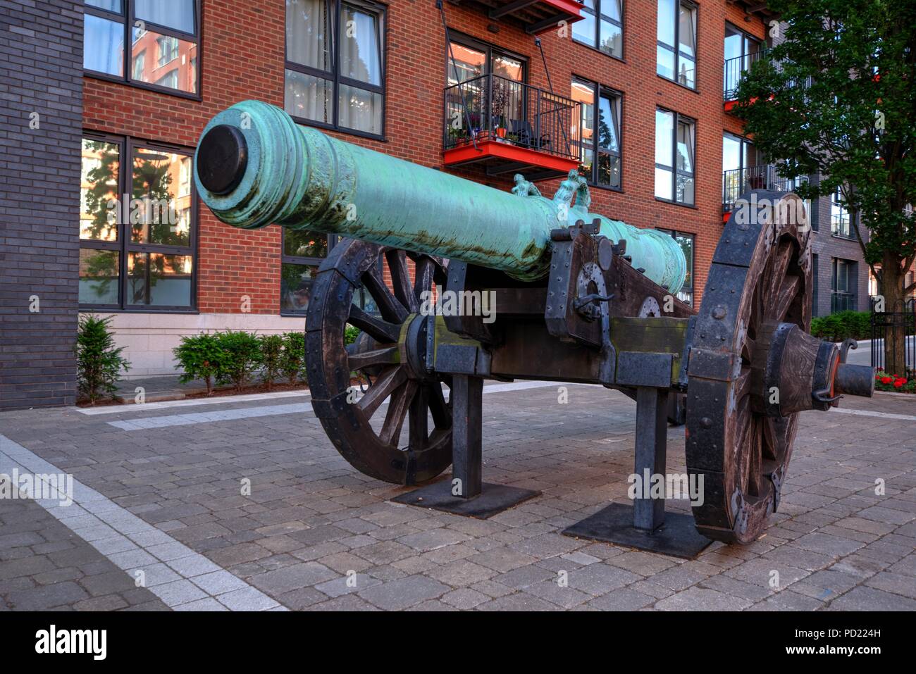 London, United Kingdom - June 23, 2018: Antique cannon used as ...