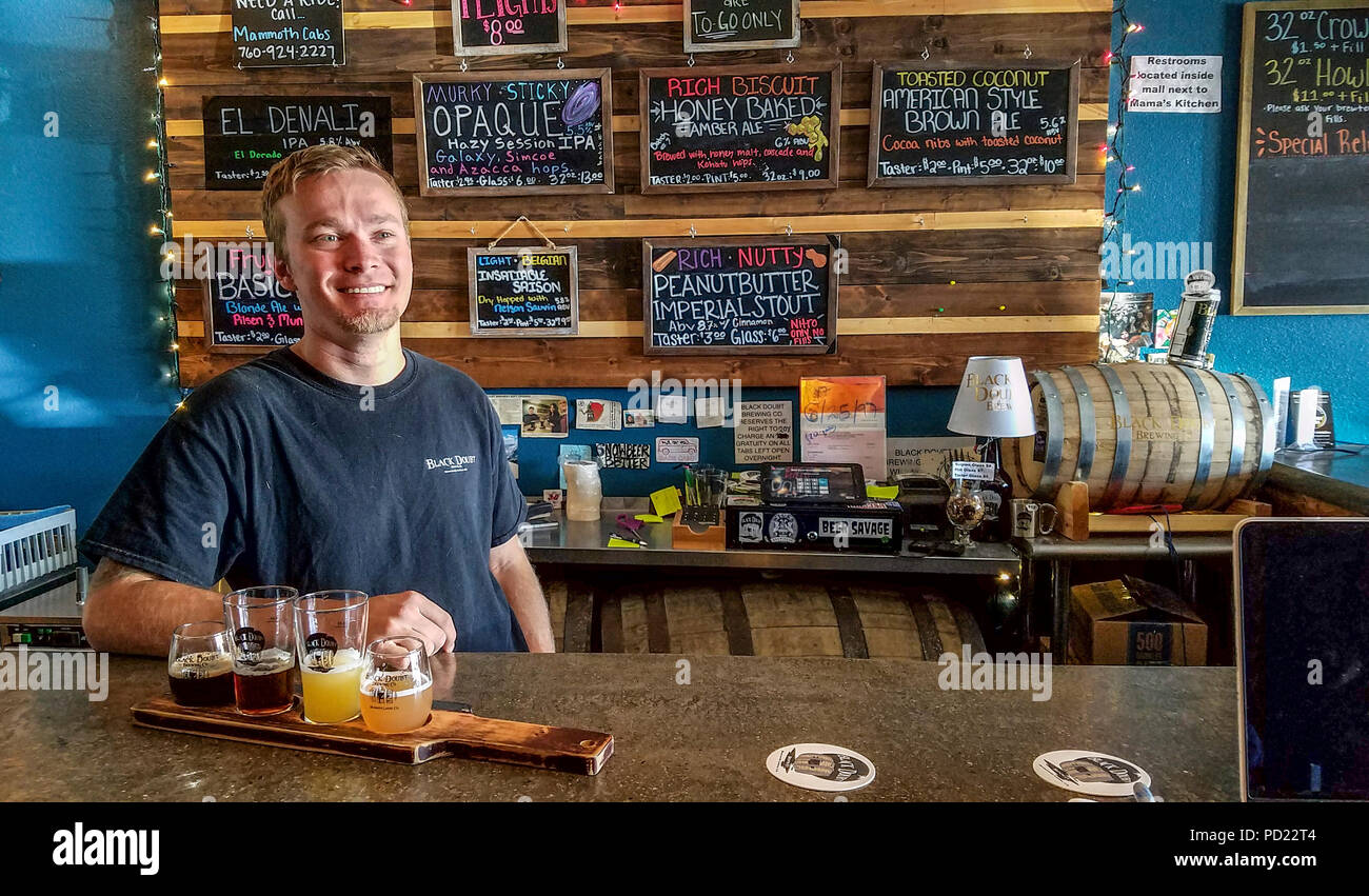 Owner Drew Wallace in Black Doubt, a nano-brewery in Mammoth Lakes with ...