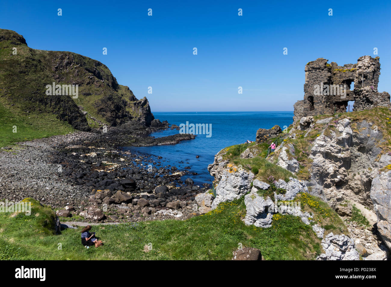 Kinbane Castle ruins and coastal view, County Antrim, N.Ireland Stock ...