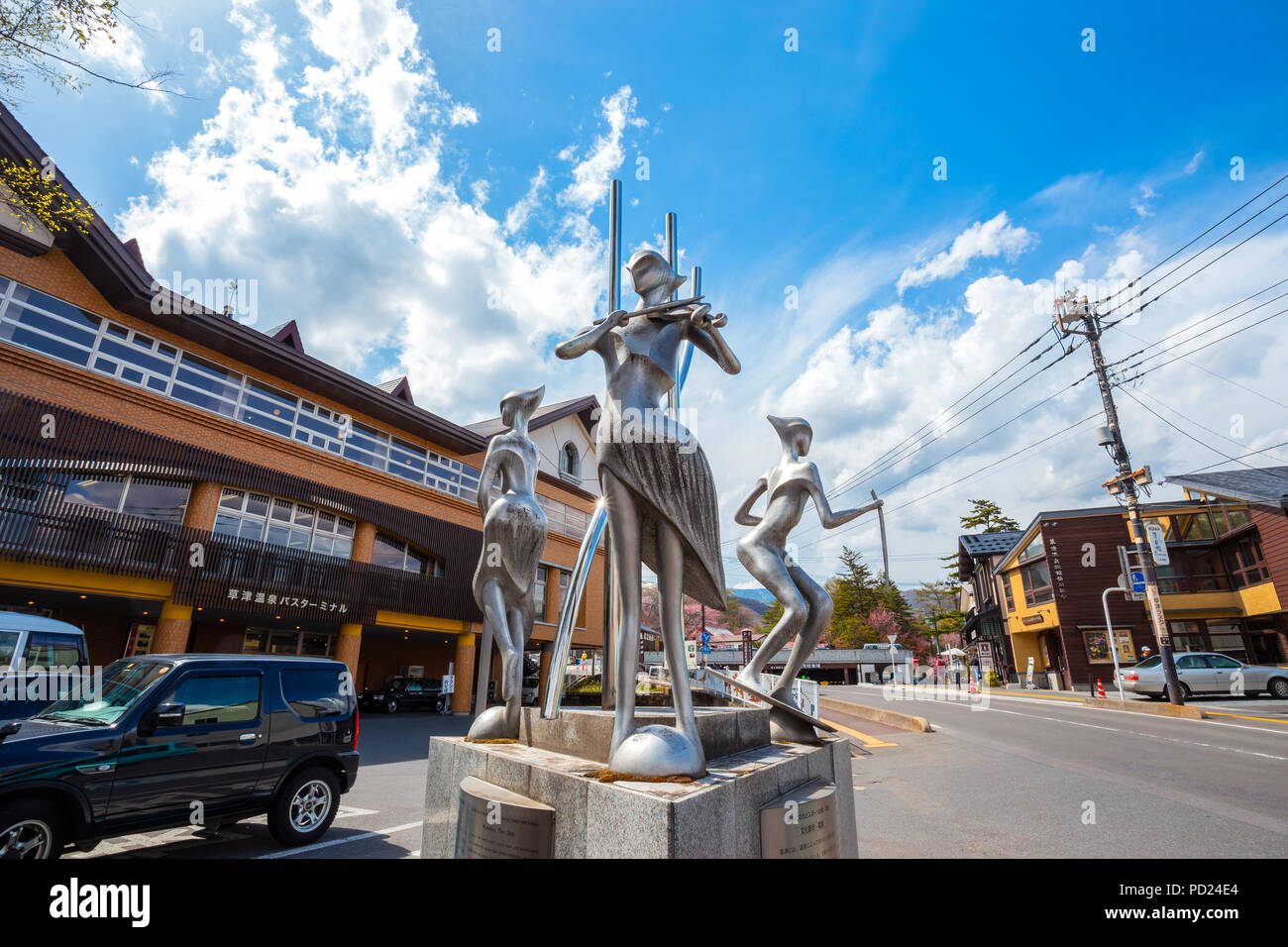 GUNMA, JAPAN - APRIL 27 2018: Modern art sculpture in front of Kusatsu ...