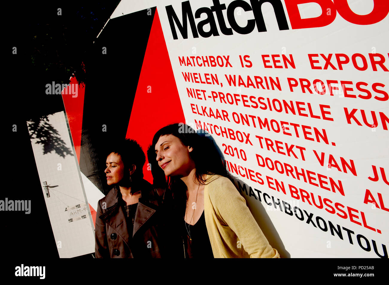 Artists Fia Cielen and Catherine Petré posing at their Matchbox installation, at the FLACC in ...