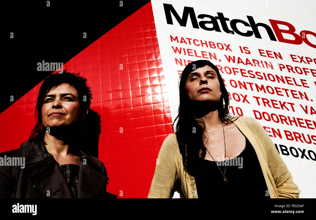 Artists Fia Cielen and Catherine Petré posing at their Matchbox installation, at the FLACC in ...