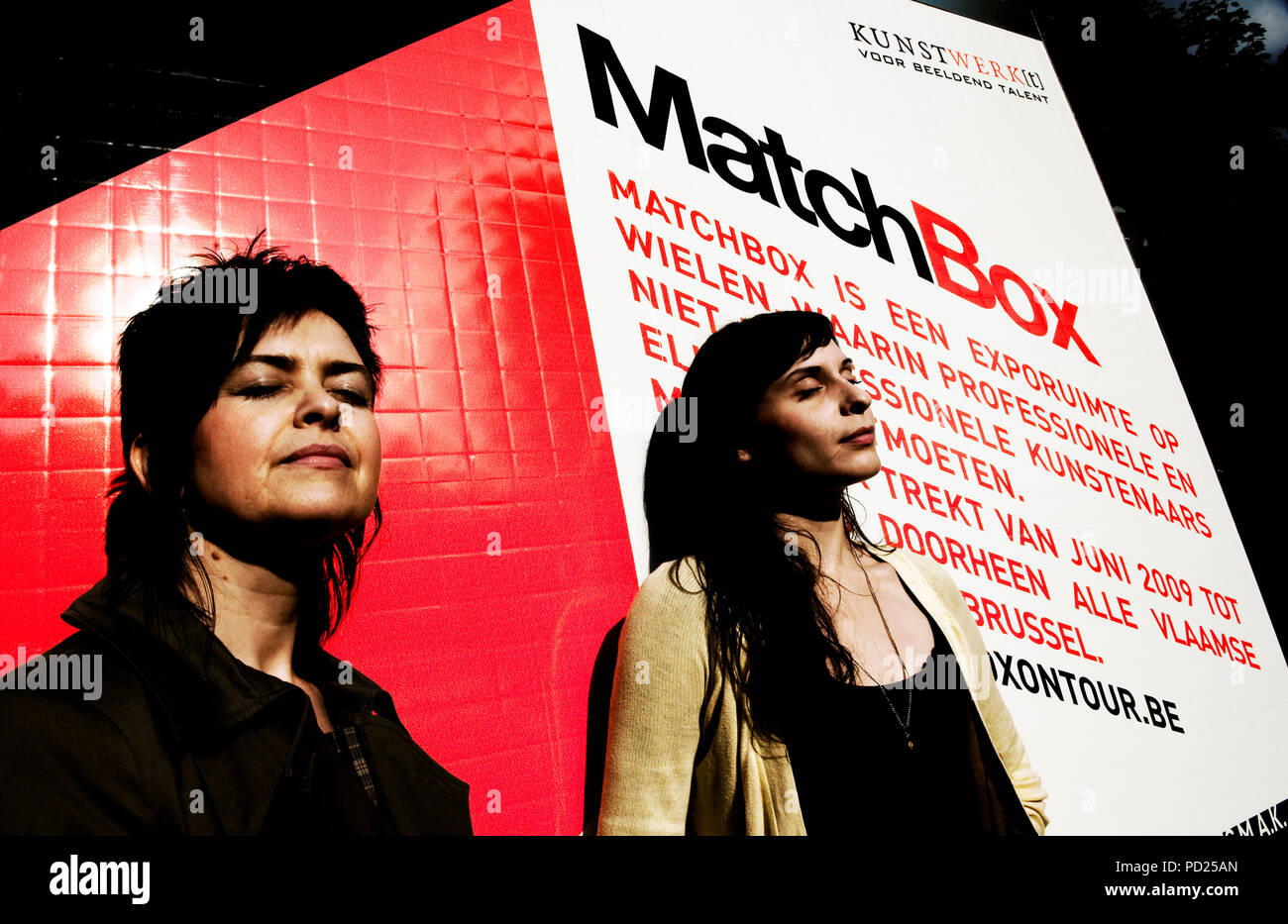Artists Fia Cielen and Catherine Petré posing at their Matchbox installation, at the FLACC in ...