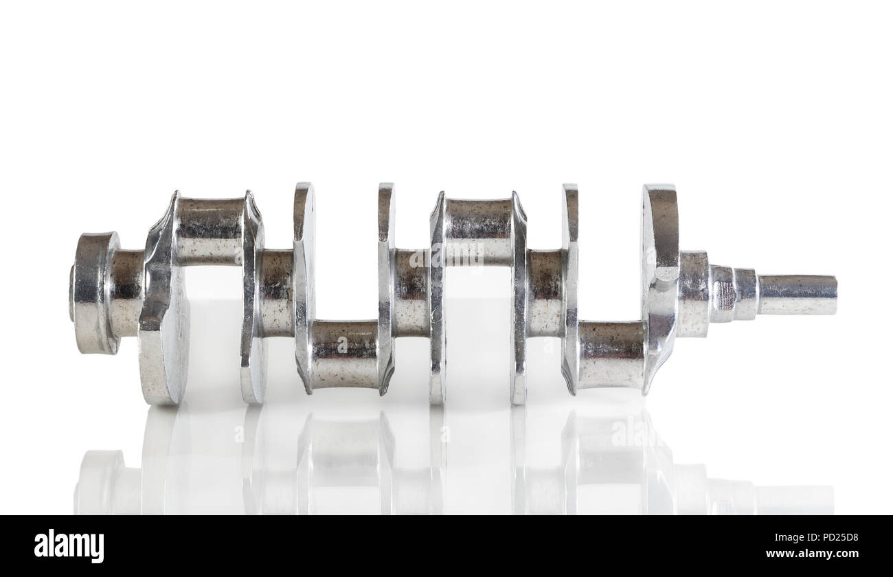 Car engine crankshaft isolated on white background with reflection ...
