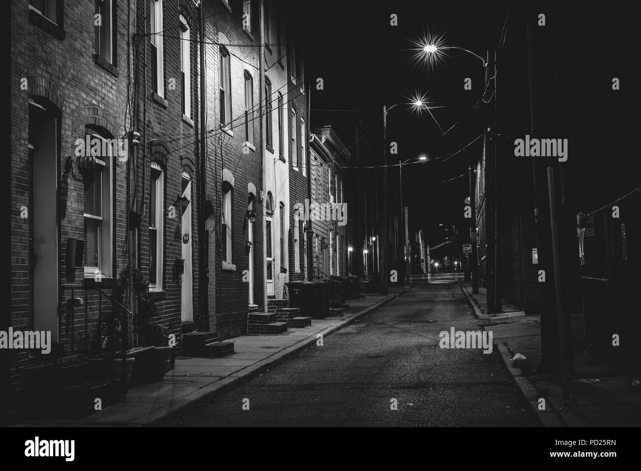 Row houses at night, in Fells Point, Baltimore, Maryland Stock Photo ...