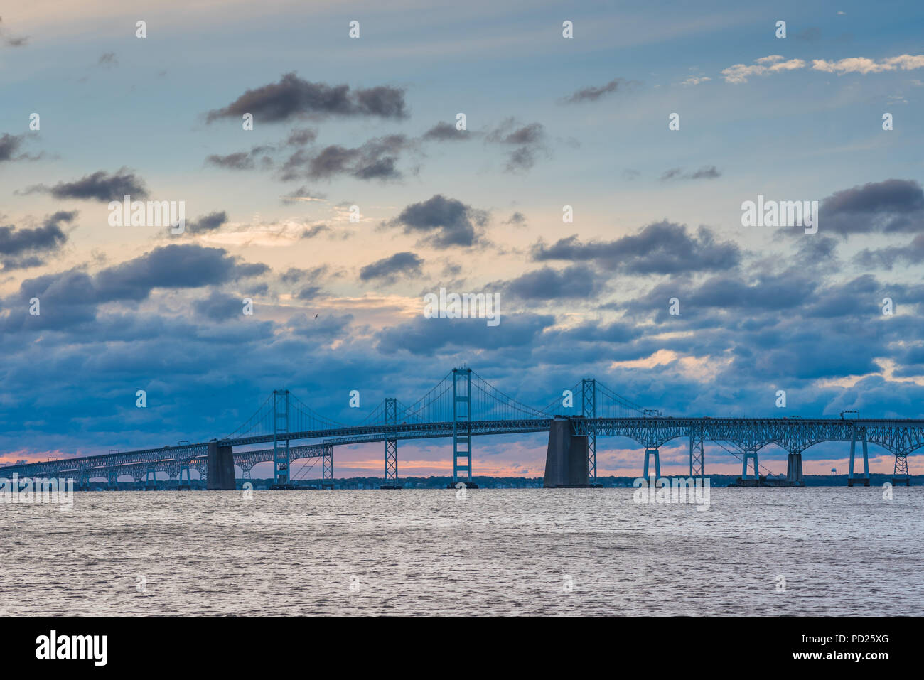 Sunrise view of the Chesapeake Bay Bridge from Sandy Point State Park ...