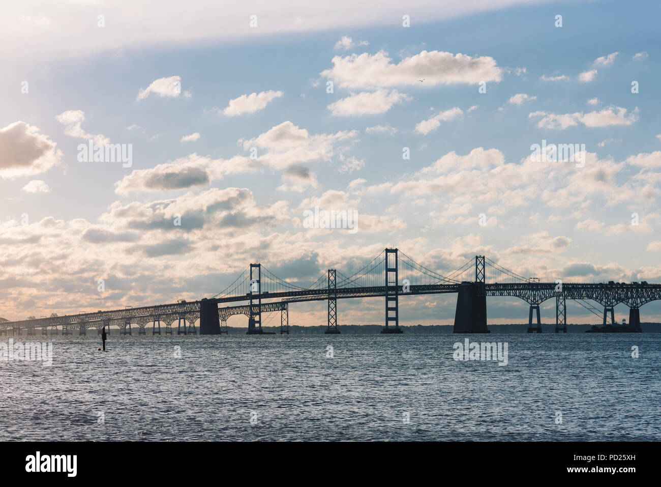 Sunrise view of the Chesapeake Bay Bridge from Sandy Point State Park ...