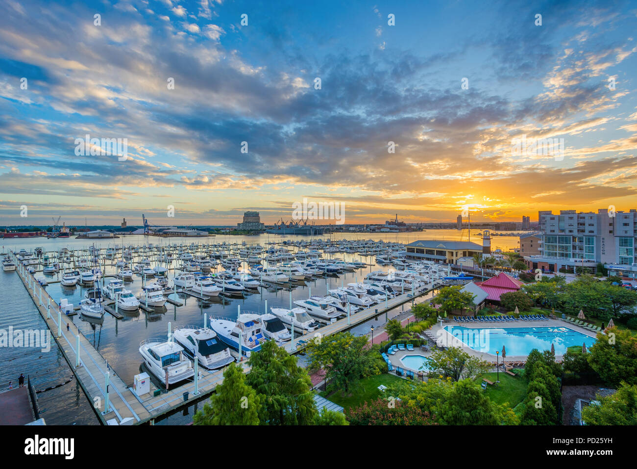 Sunset view over the Canton Waterfront in Baltimore, Maryland Stock ...