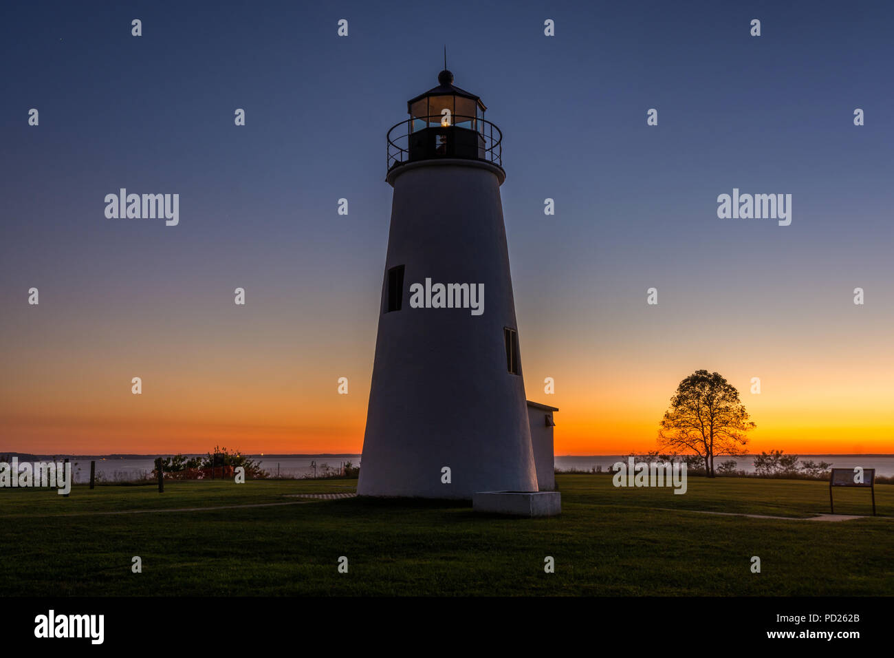 Turkey Point Lighthouse at sunset, at Elk Neck State Park, in Maryland ...