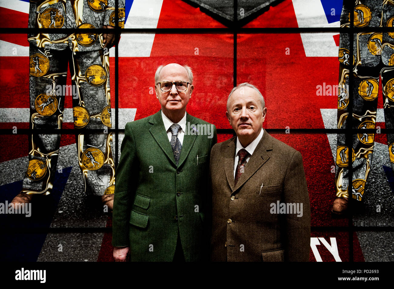 British contemporary artists Gilbert and George posing for their Jack ...