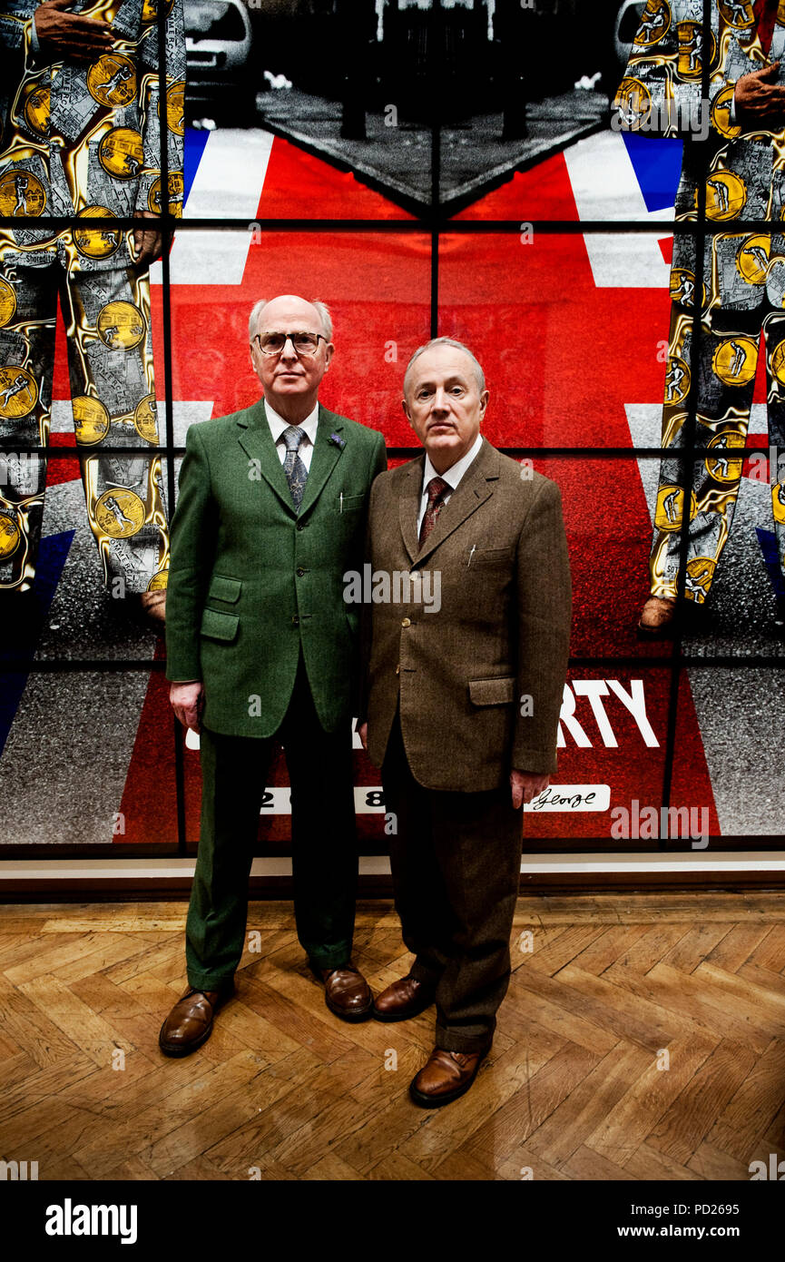 British contemporary artists Gilbert and George posing for their Jack ...