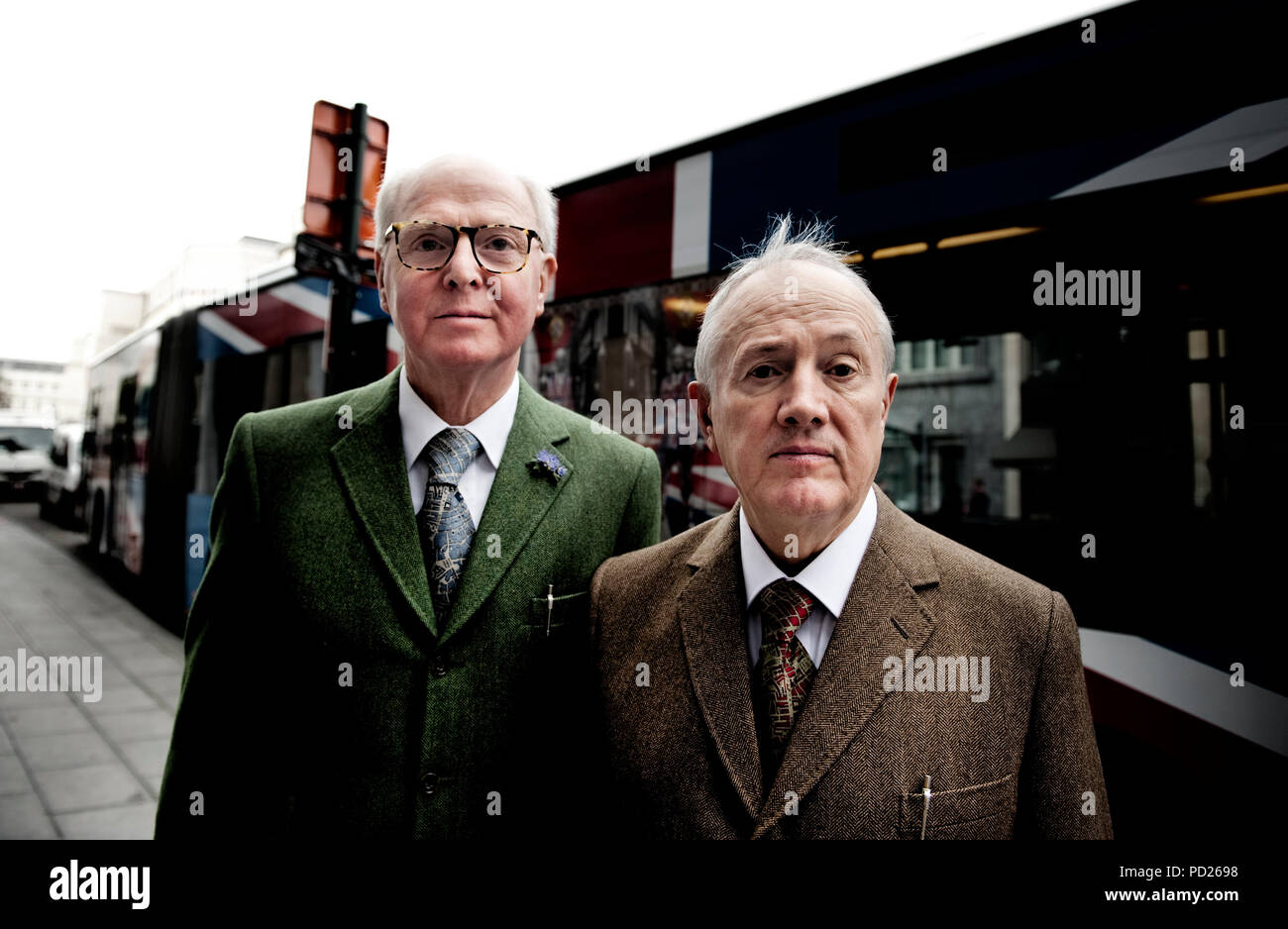 British contemporary artists Gilbert and George posing for their Jack ...