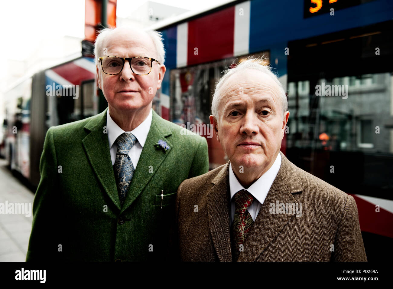 British contemporary artists Gilbert and George posing for their Jack ...