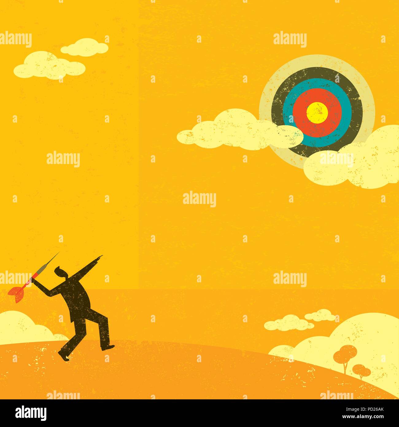 Aiming for a high target Businessman trying to hit a high target with a ...