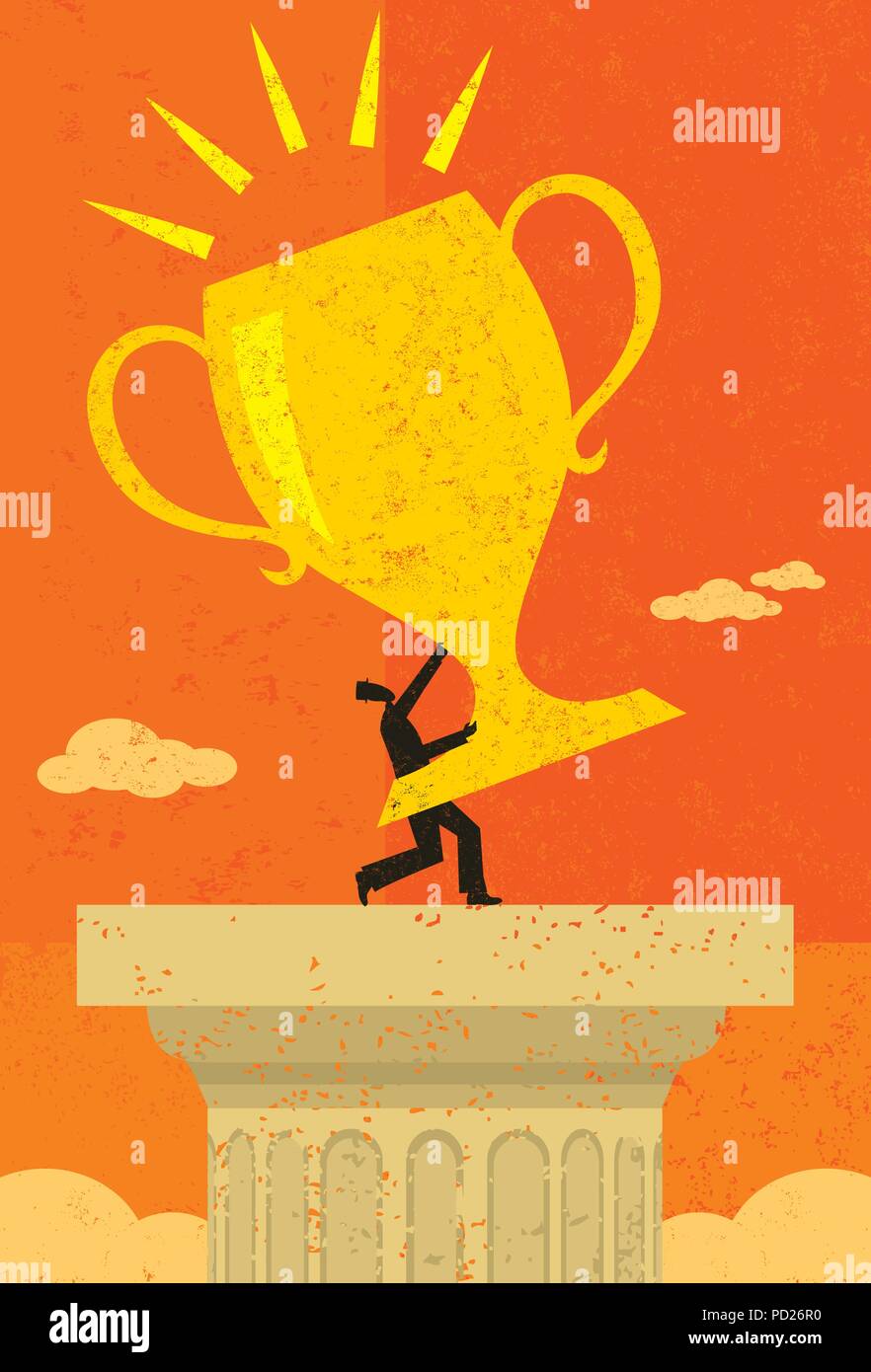 Businessman holding a trophy A businessman achieving his goal and ...