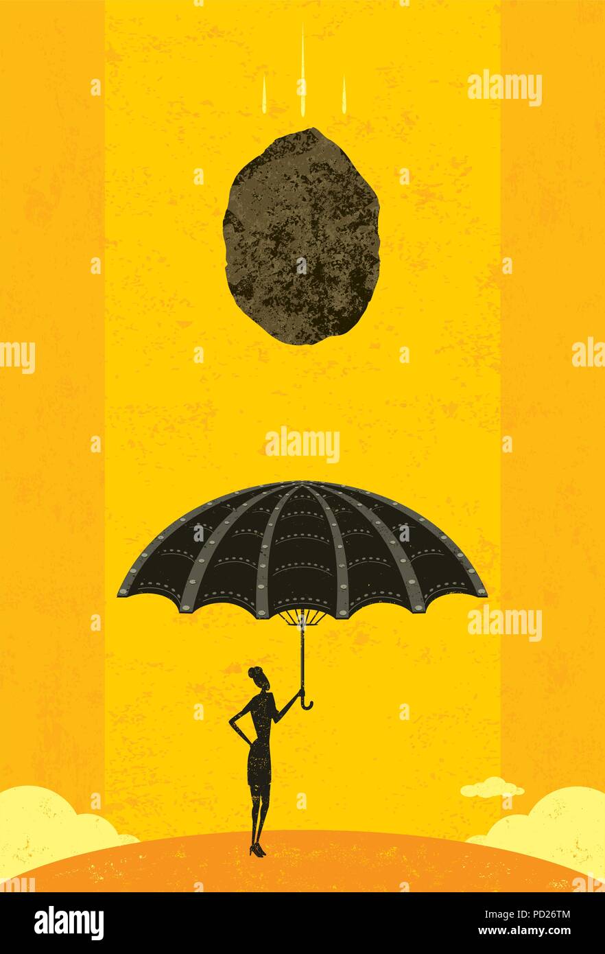 Catastrophe Protection A businesswoman holding an ironclad umbrella, as ...