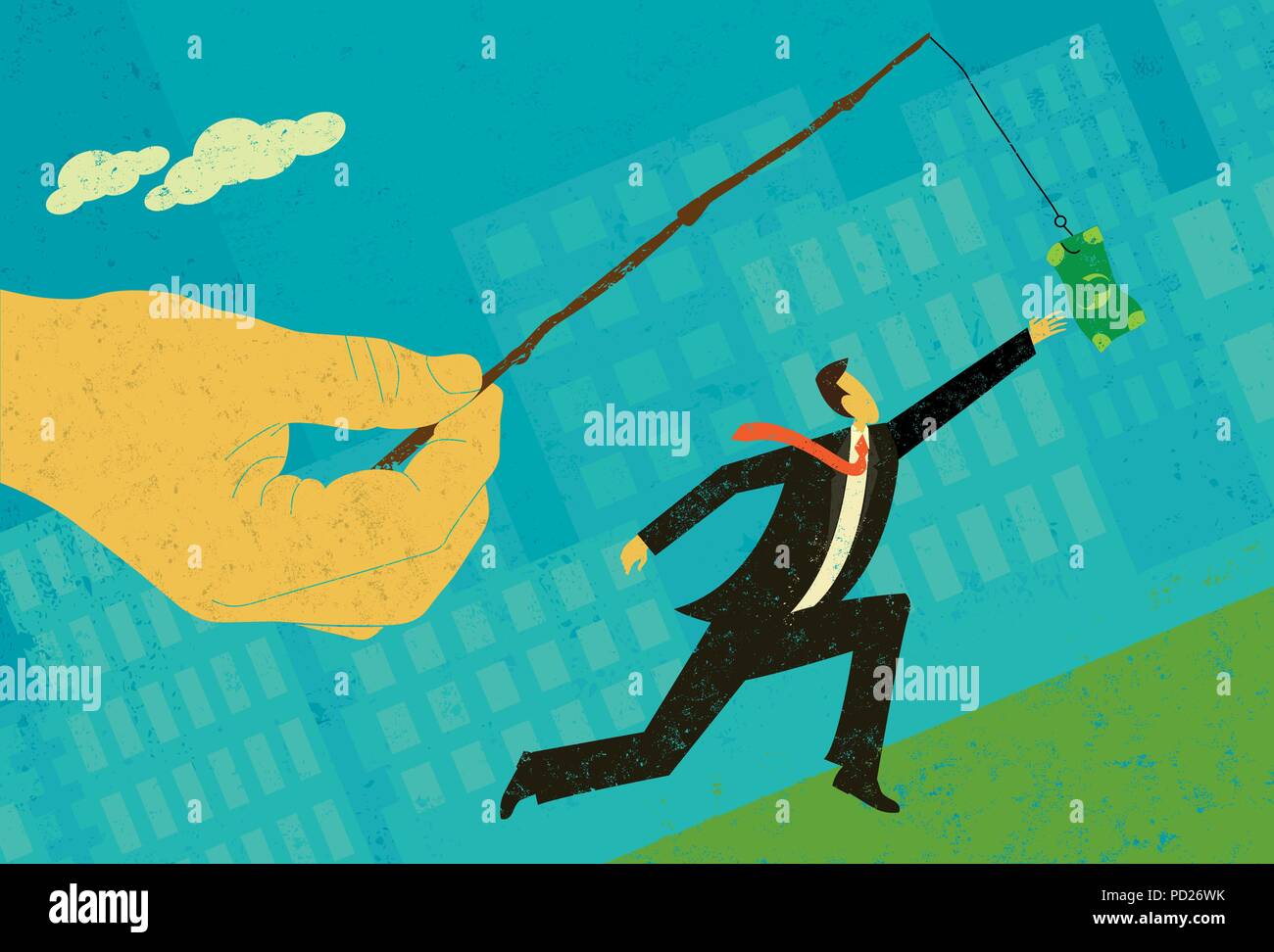 Chasing a Dollar A businessman chasing a dangling dollar. The hand, man ...