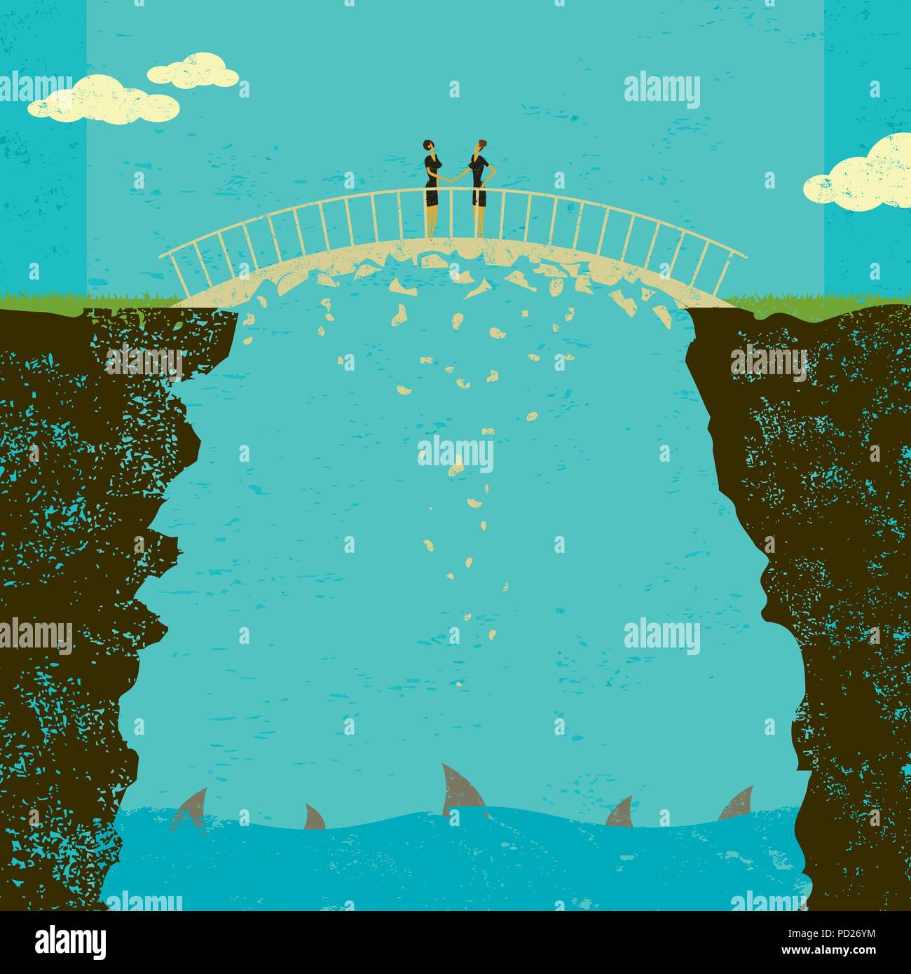 Crumbling business agreement Two businesswomen in a shaky business ...