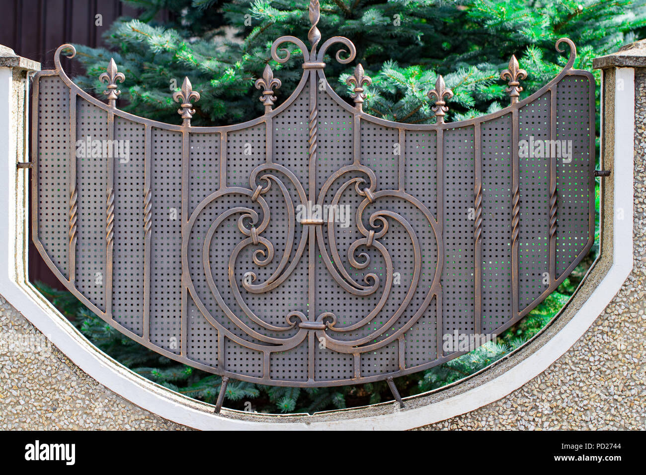 wrought-iron gates, ornamental forging, forged elements close-up Stock ...