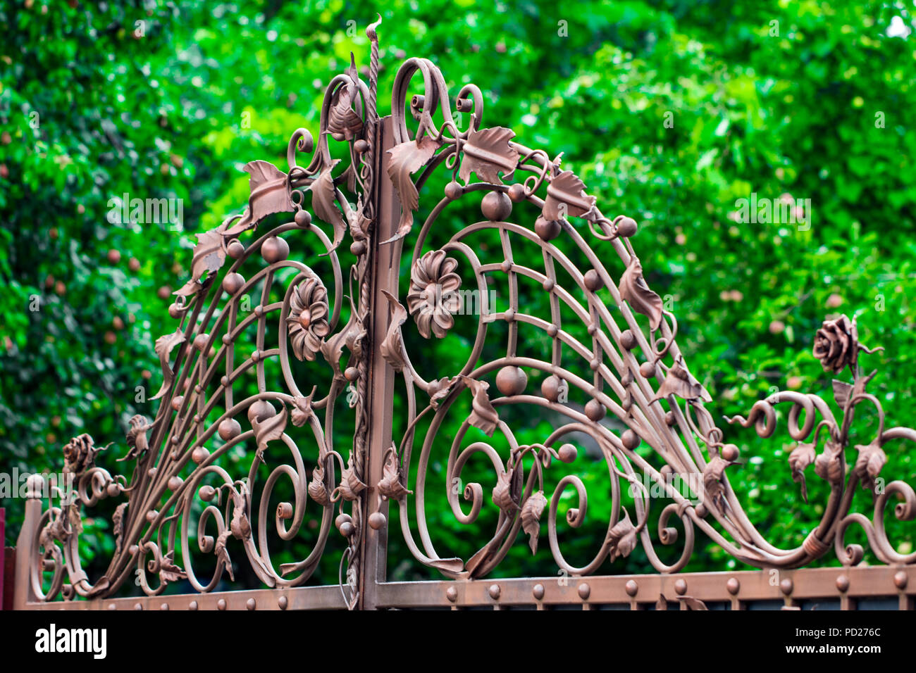 wrought-iron gates, ornamental forging, forged elements close-up Stock ...