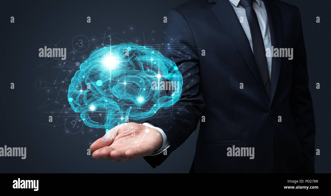 Holding brain hologram human hand hi-res stock photography and images ...