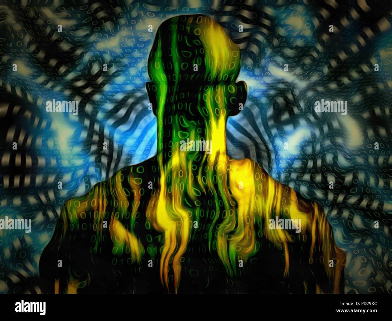Surreal digital art. Well built man with binary code on a skin Stock ...