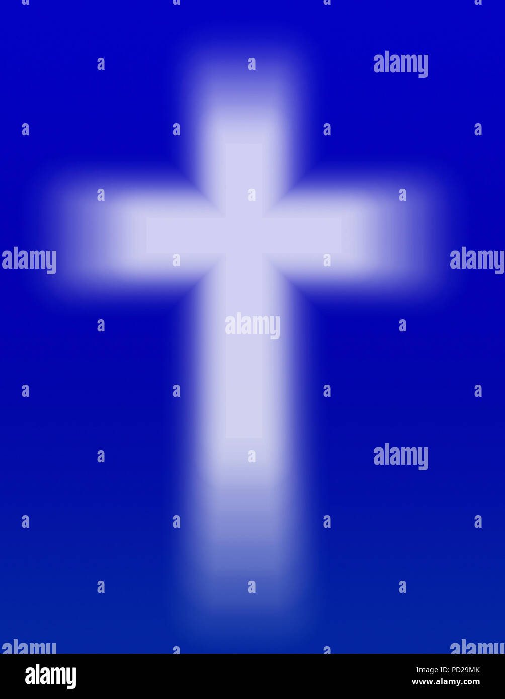 Christian cross with light rays on blue background Stock Photo - Alamy