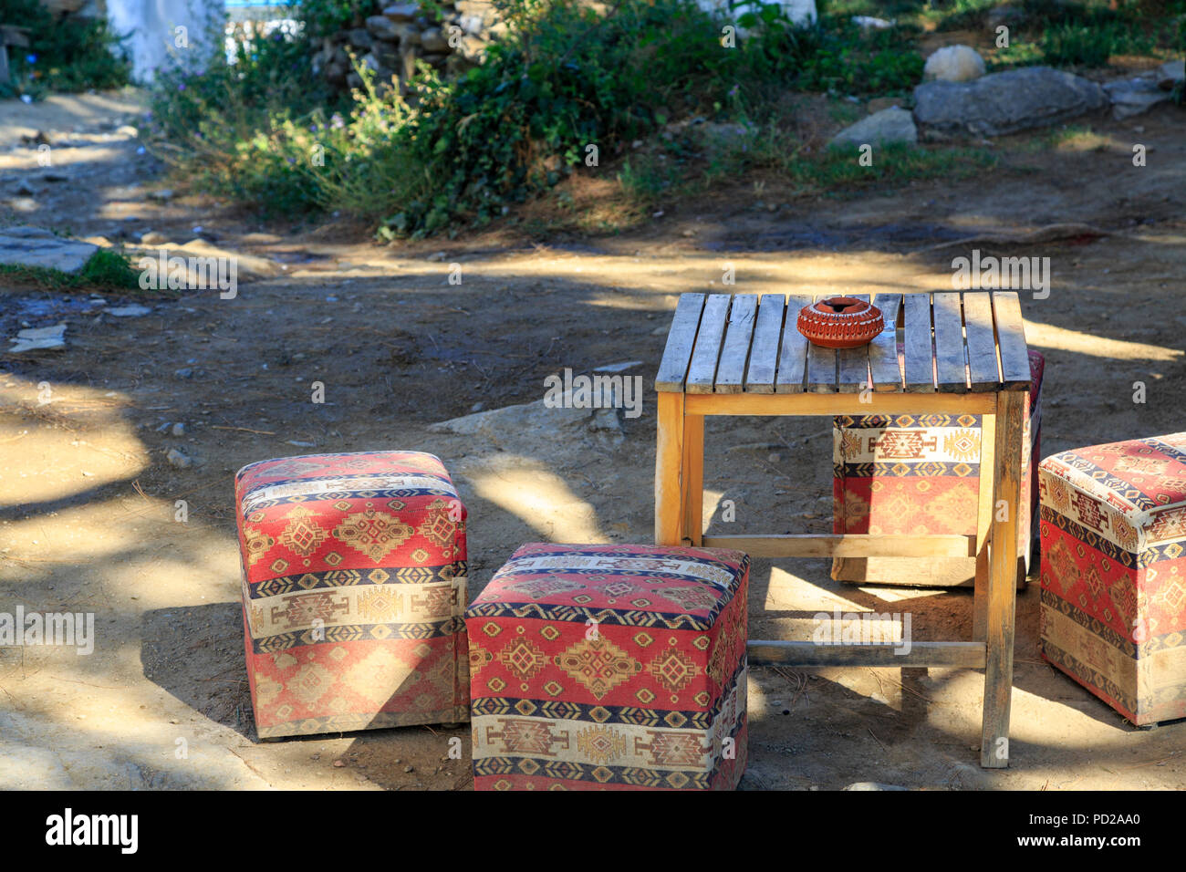 Traditional turkish chairs and table in sirince village, Izmir ...