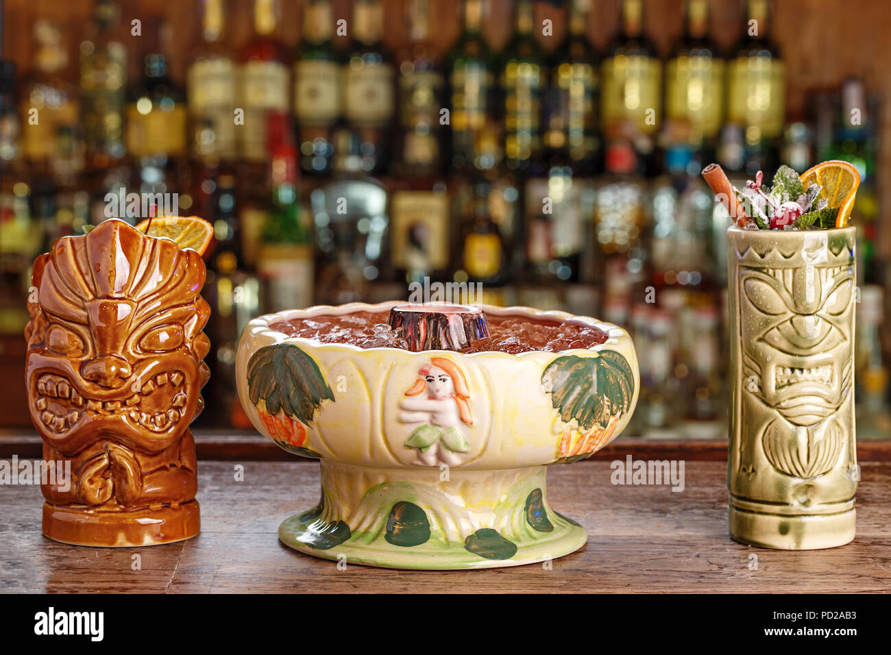 Set of three cocktails in a nightclub. Alcoholic cocktails for a summer ...
