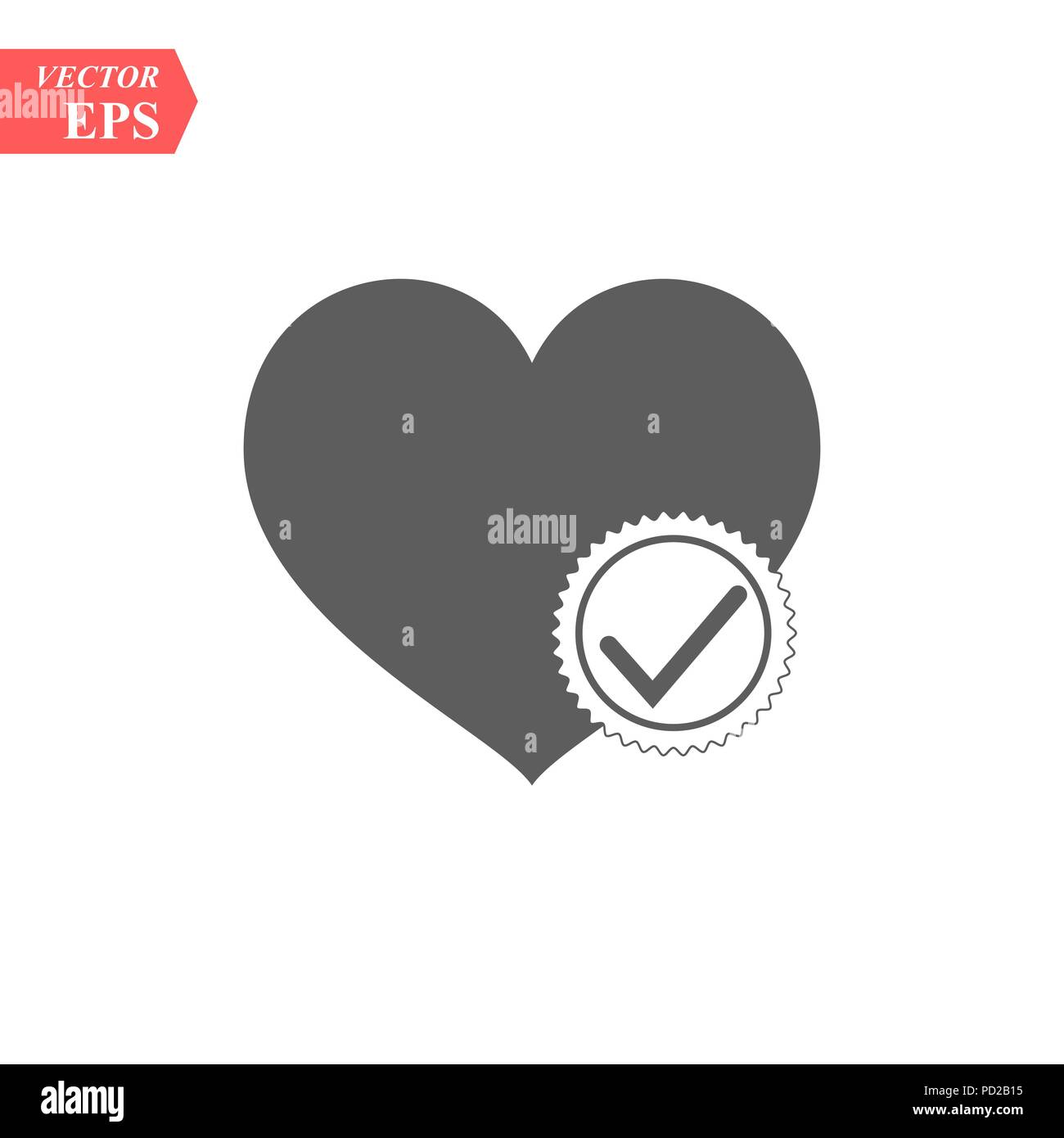 Heart with check icon in flat style. Vector illustration. eps10 Stock ...