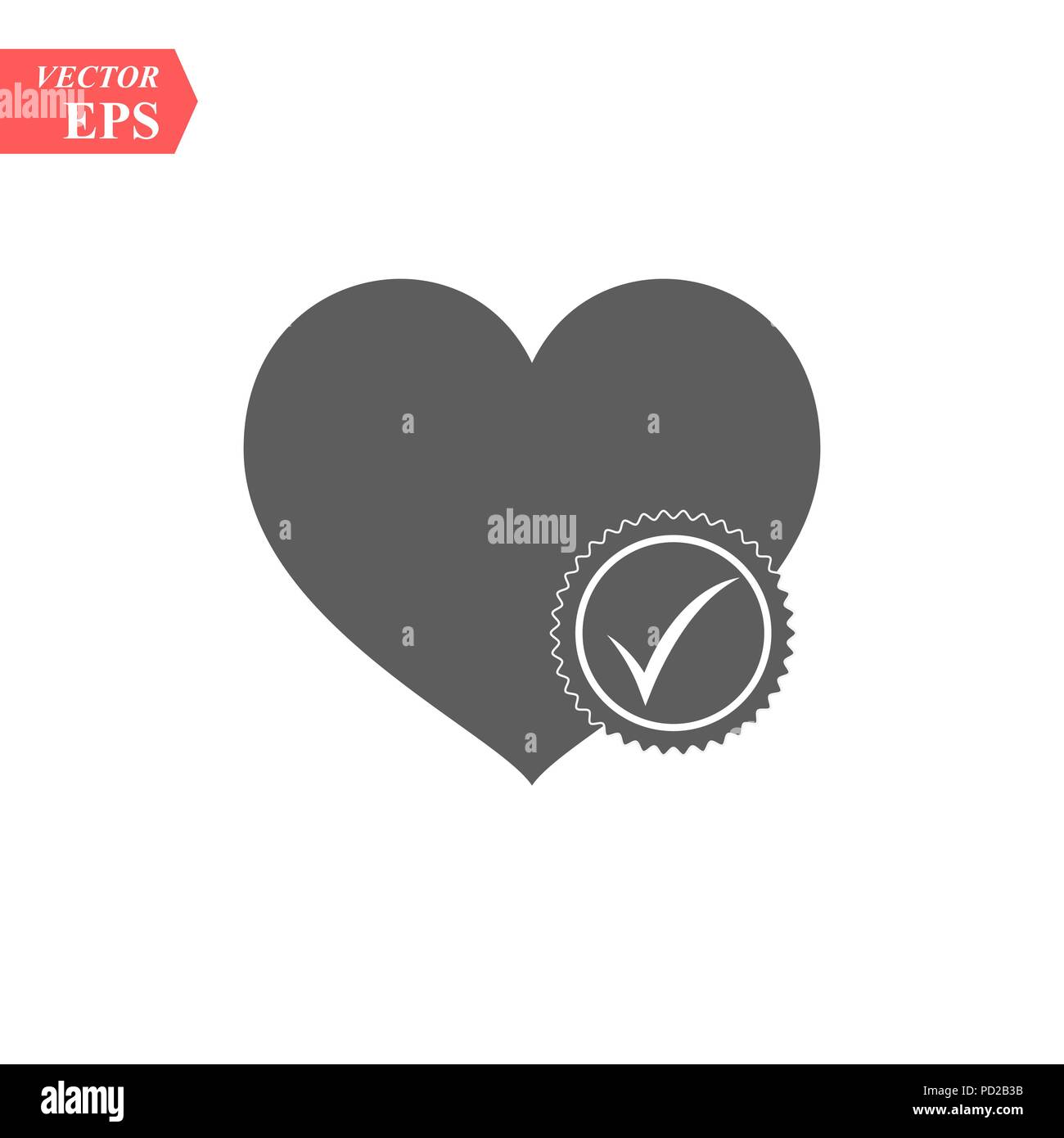 Heart with Yes check mark. Vector illustration. Gray heart with check ...