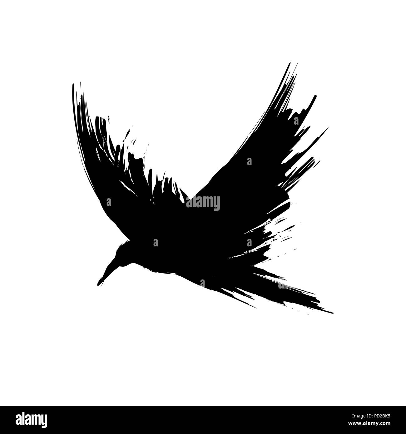 Black grunge brush raven silhouette isolated on white background Stock ...