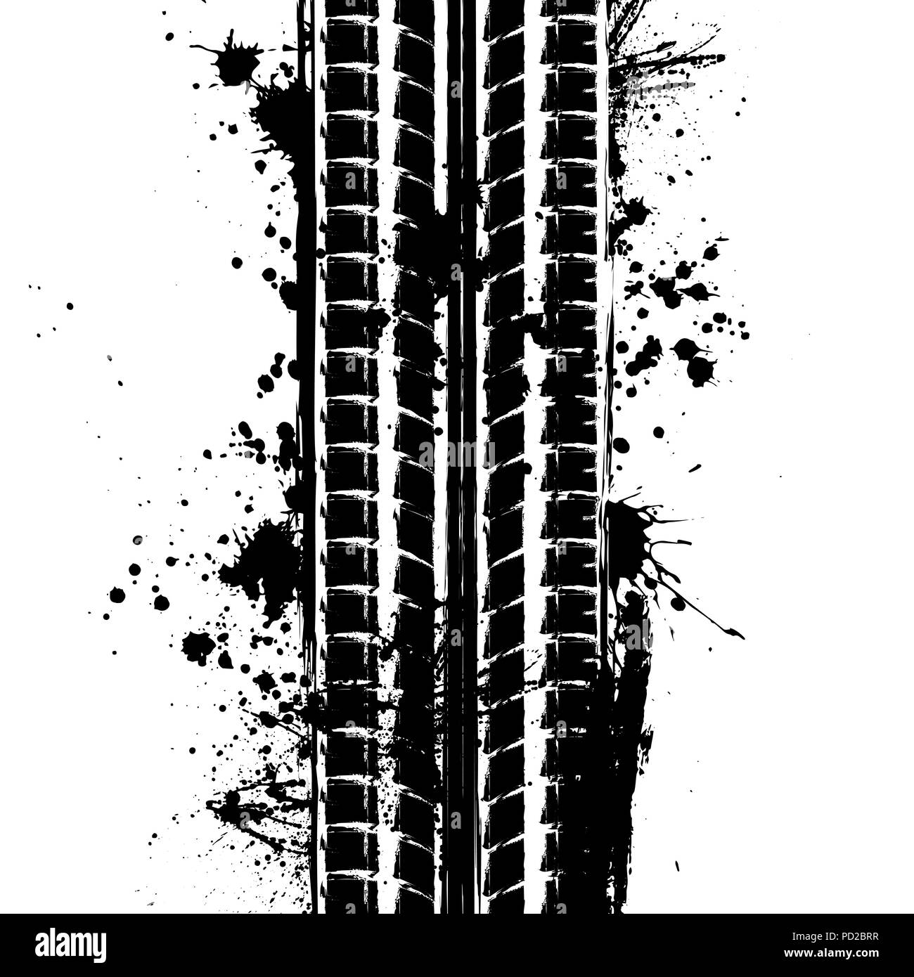 Black grunge tire track silhouette with ink blots splashes Stock Vector ...