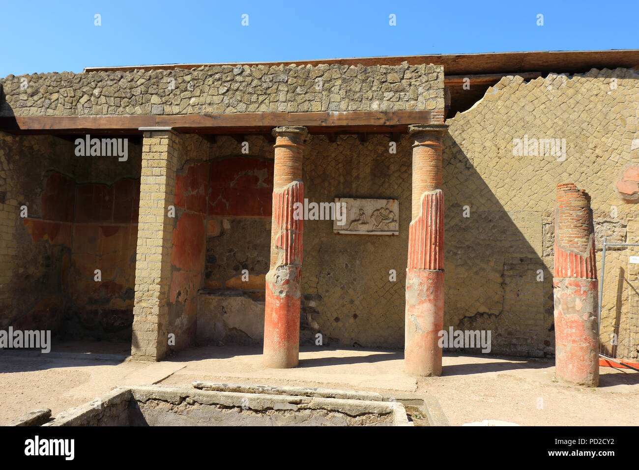 The ruins of the house of relief of Telephus at Herculaneum Stock Photo ...