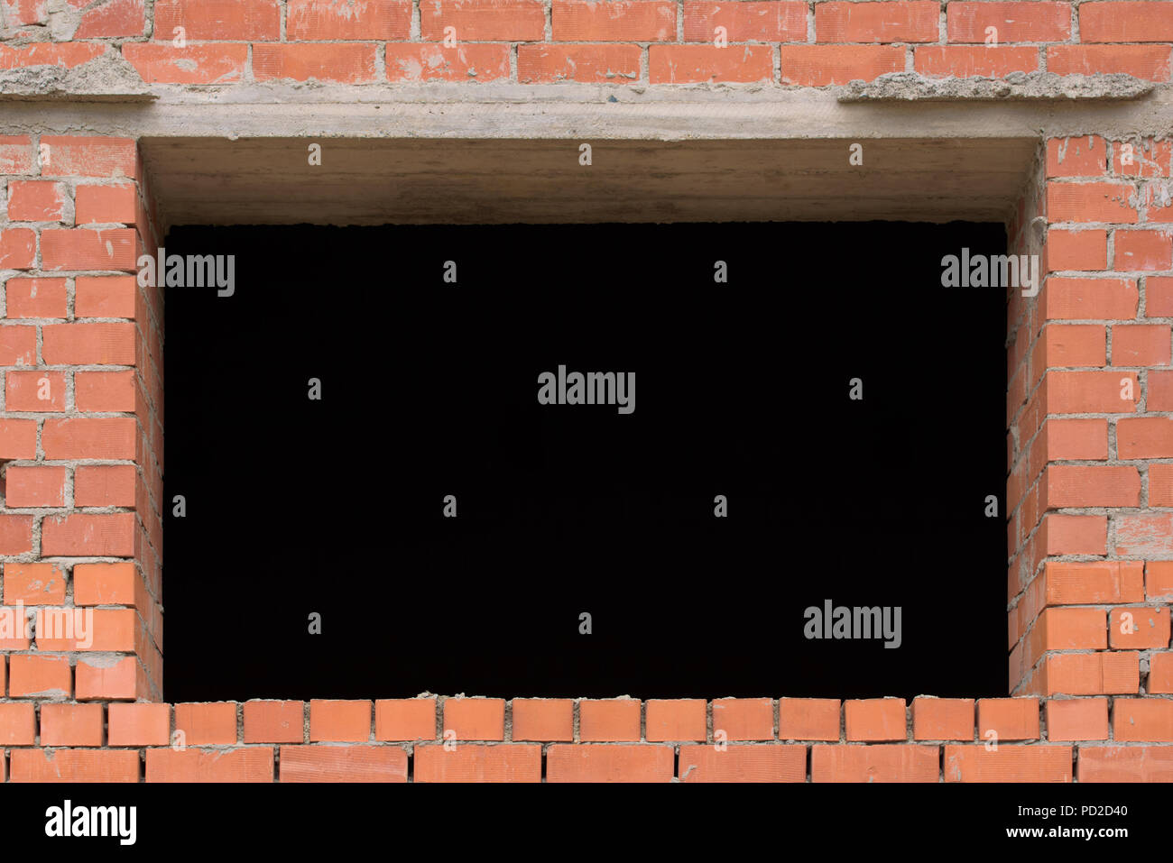 Brick wall. Old brick wall with window aperture Stock Photo - Alamy