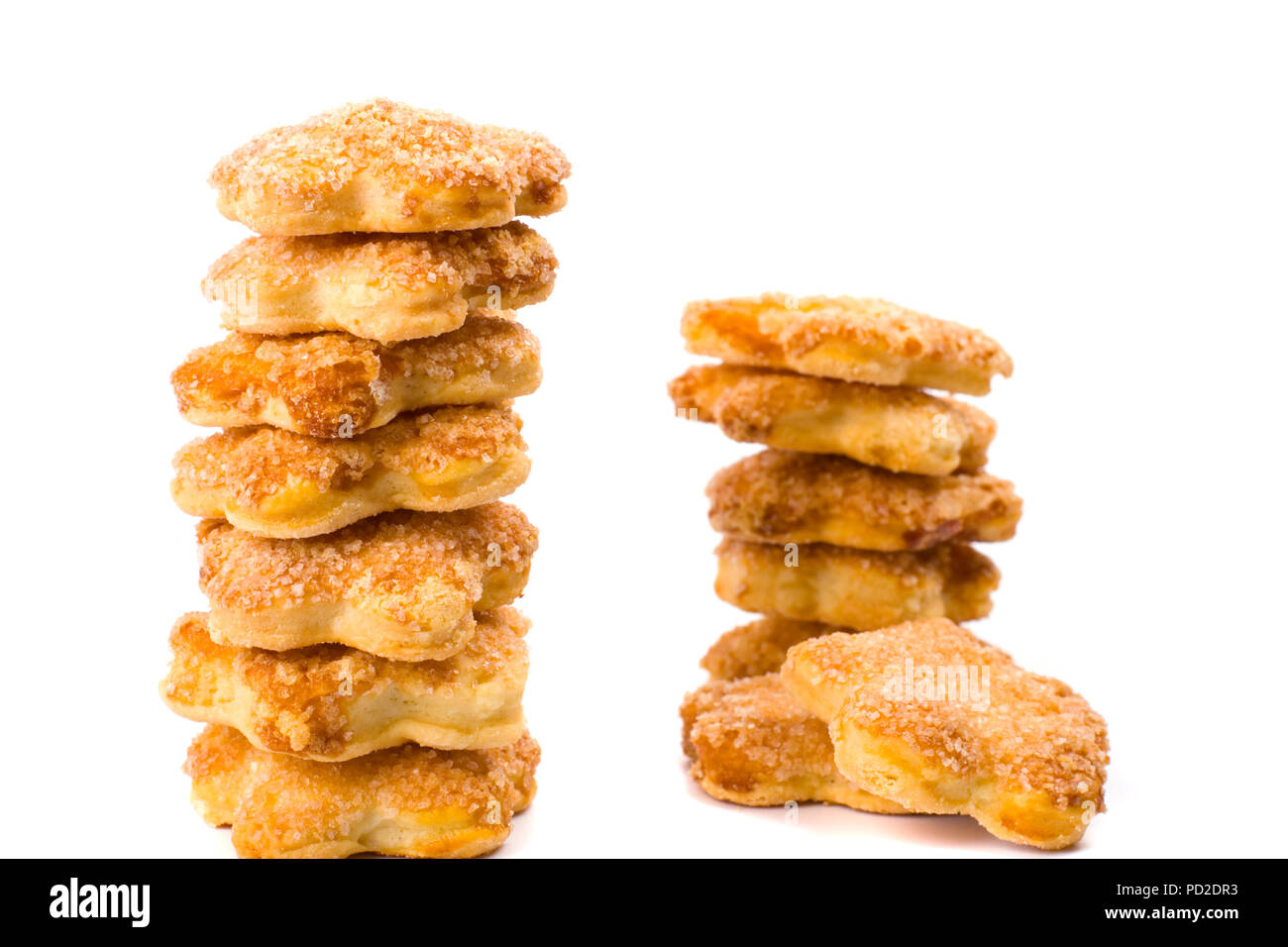 two stacks of cookies on white background Stock Photo - Alamy