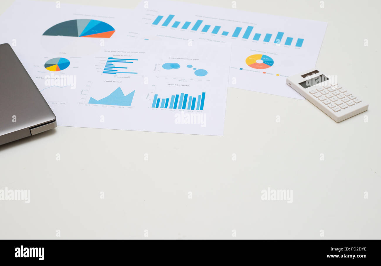 calculator and business chart. For think the marketing plan and sales ...