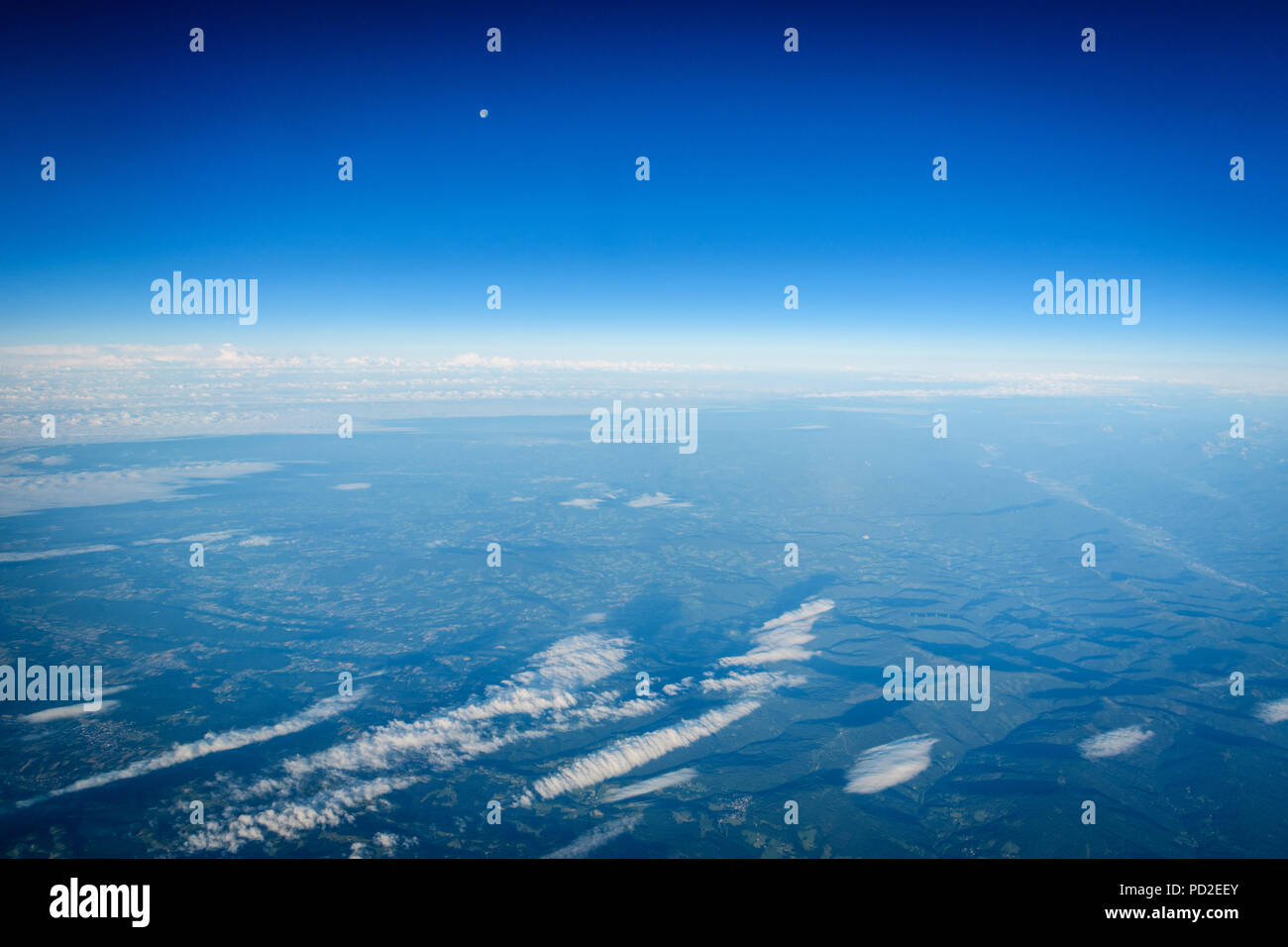 Aerial view from airplane window with the sky and cloud and moon Stock ...