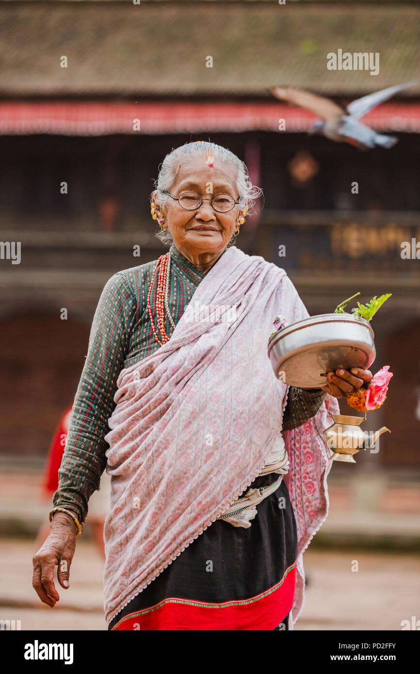 Bhaktapur,Nepal - August 4,2018 : Happy Old Newari Woman with ...