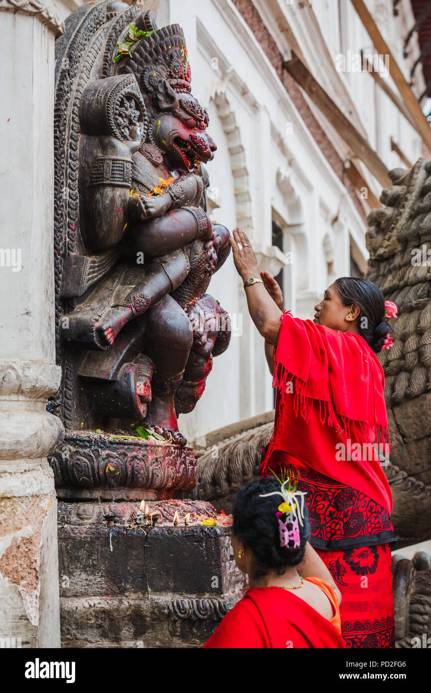 Bhaktapur,Nepal - August 4,2018 : Nepali Women worshiping Hindu goddess ...