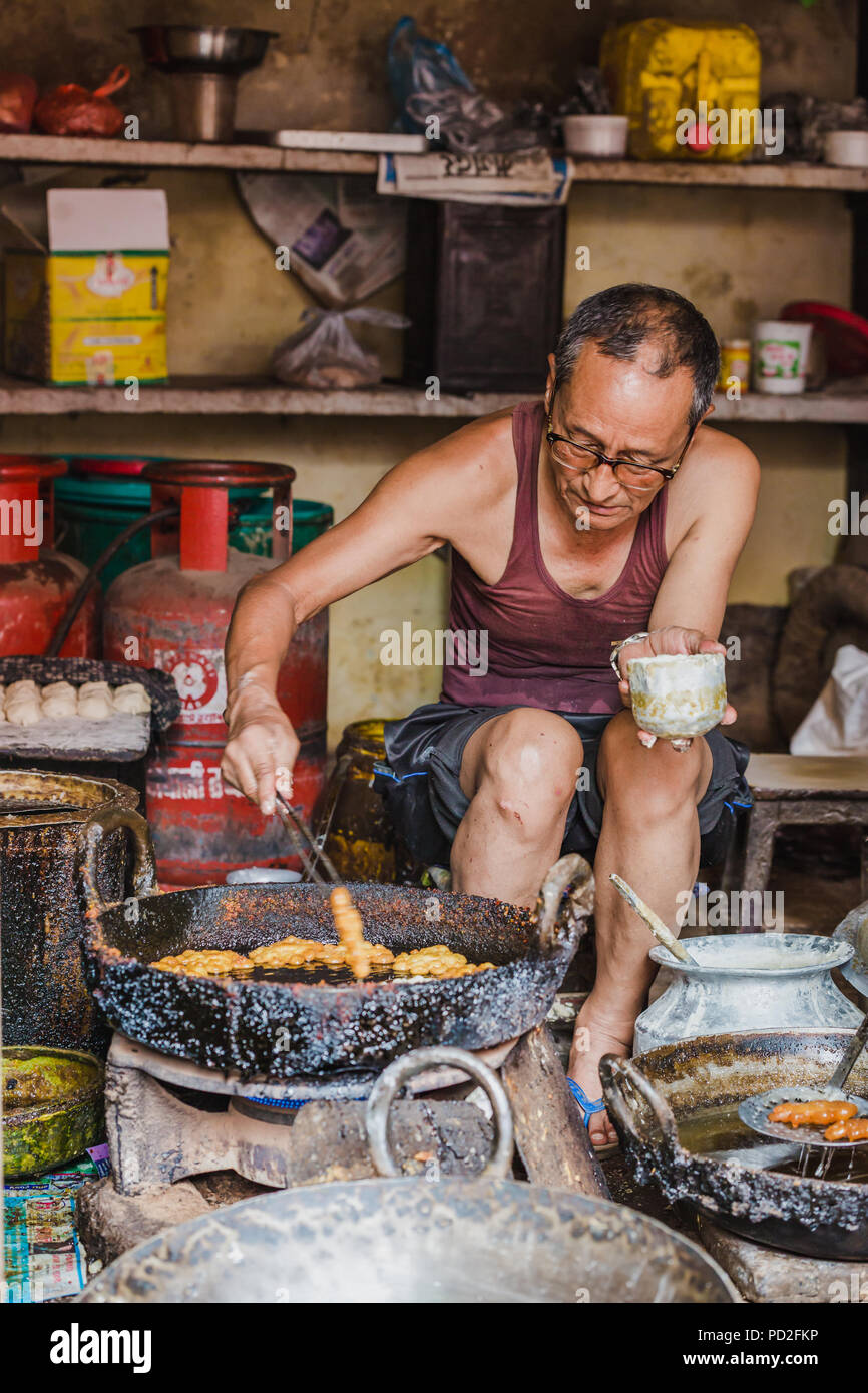 Bhaktapur,Nepal - August 4,2018 : Man Cooking Hot Jerri,Traditional ...