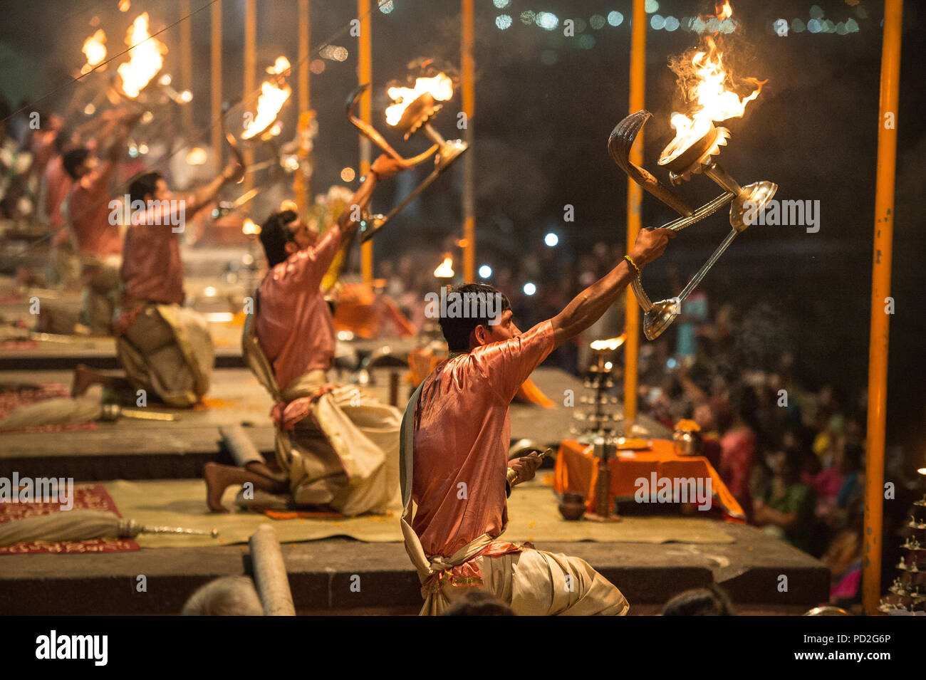Puja Ceremony at the Ganges River in Varanasi, Uttar Pradesh, India ...