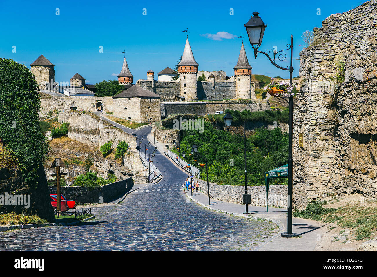 Beautiful castle on a mountain hill. Kamenetz-Podolsk, one of the ...